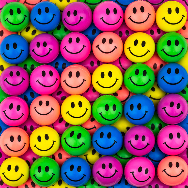 25mm Happy Face Hi Bounce Ball Mix | A&A Global Industries