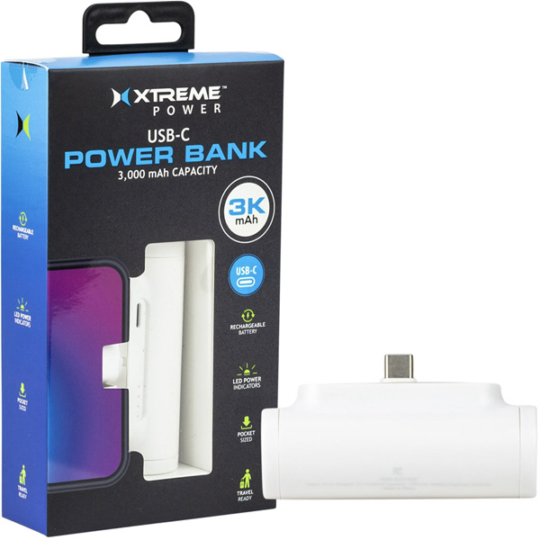 3000mAh USB C Mini Power Bank White | A&A Global Industries