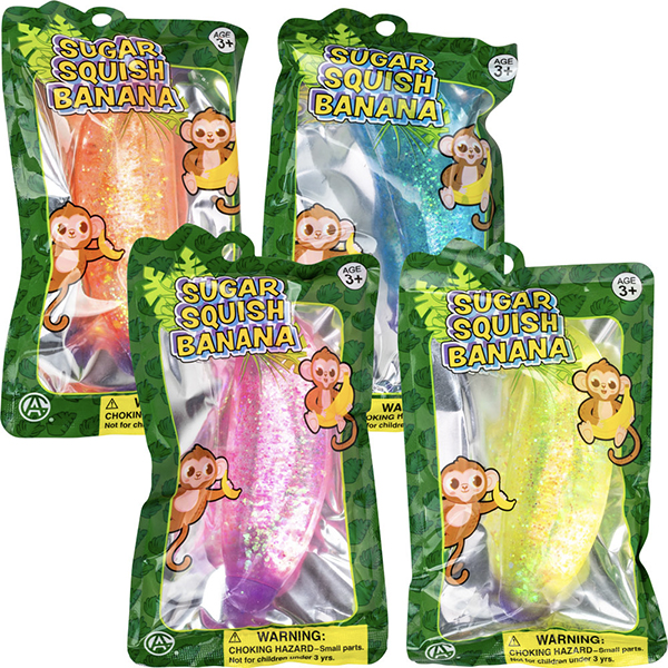 Squish Glitter Sugar Banana Asst | A&A Global Industries